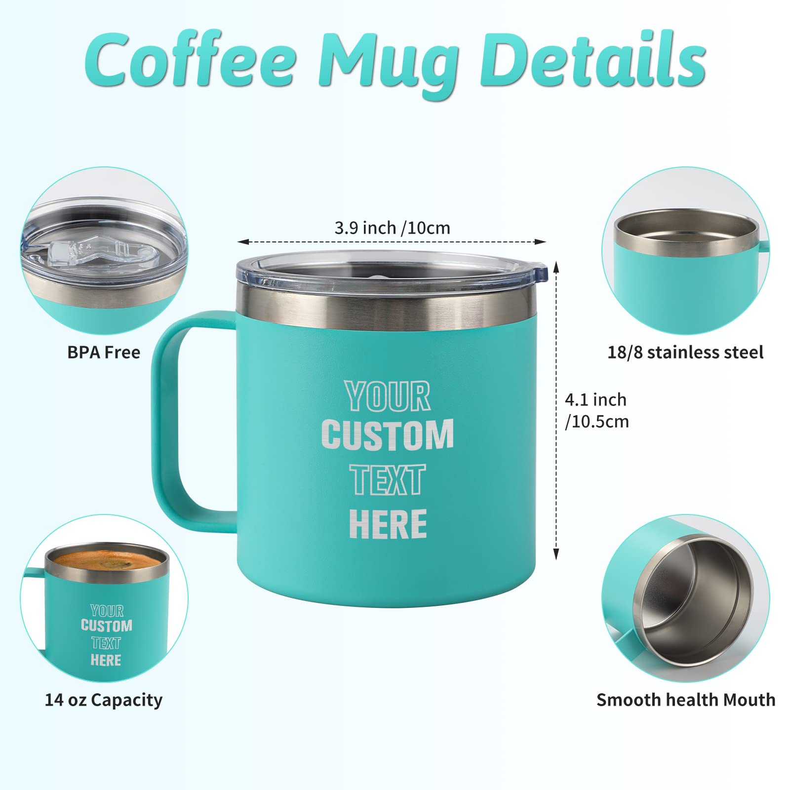 KrazeKK Personalized Insulated Coffee Tumbler - 14oz Engraved Stainless Steel Coffee Mug - Personalized Travel Mug with Handle and Lid - Ideal Customized Gift for Women, Men, Friends