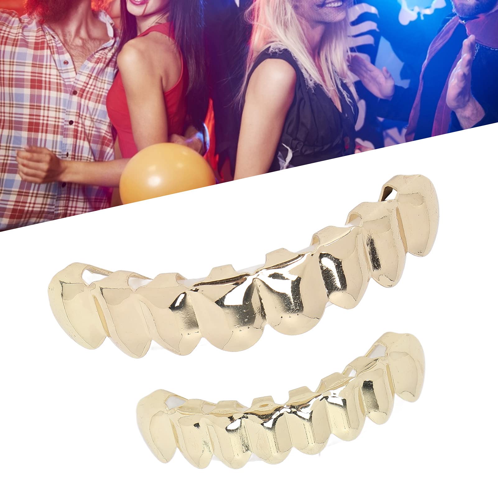 Hip Hop Teeth Set Alloy Golden False Teeth Decoration Brace for Halloween Festival Party Hip Hop Teeth Decoration