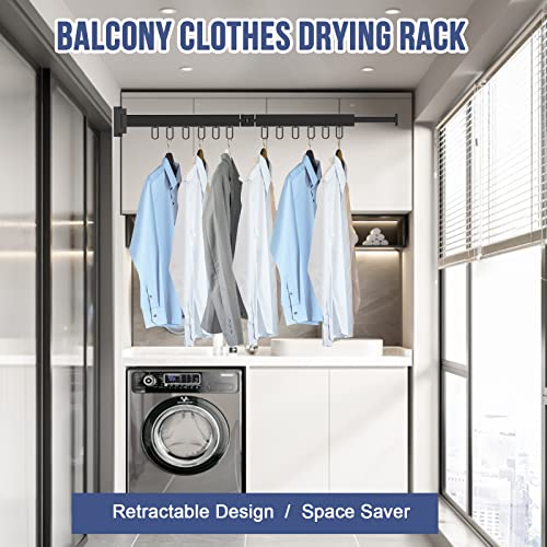 MIFXIN Retractable Clothes Drying Rack Laundry Wall Mounted Two-Fold Drying Rack Collapsible Clothes Hanger Folding Clothing Rack for Laundry Balcony (Black)