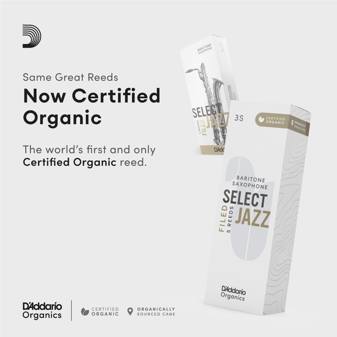 D’Addario Woodwinds Select Jazz Baritone Sax Reeds, Filed, Strength 3 Strength Medium, 5-pack (RSF05BSX3M)