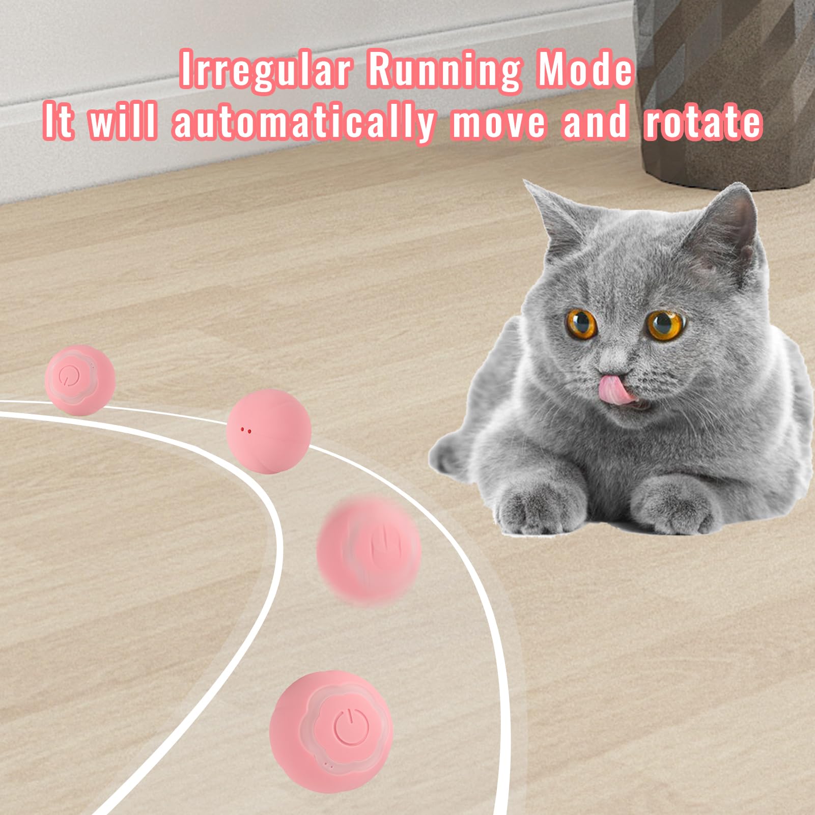CyperGlory Interactive Cat Smart Ball Toy 2.0, Automatic Power Rolling Ball with Colorful Lights & Floral Design, USB Rechargeable, Activate Natural Hunting Instincts, Perfect Indoor Playmate (Pink)