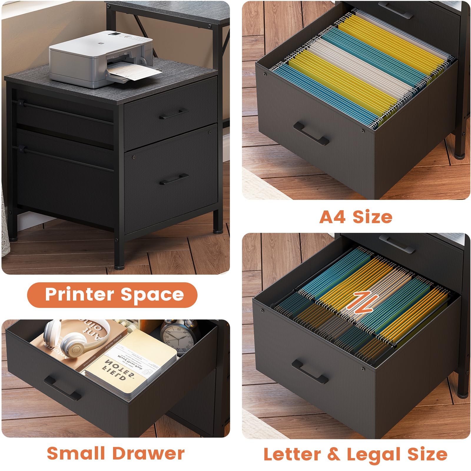 UPOSOJA L Shaped Gaming Desk with Hutch, Reversible Computer Desk with Drawers, Storage Shelves & Pegboard, Modern Home Office Desks with LED Lights & Power Outlet, Corner Desk Black
