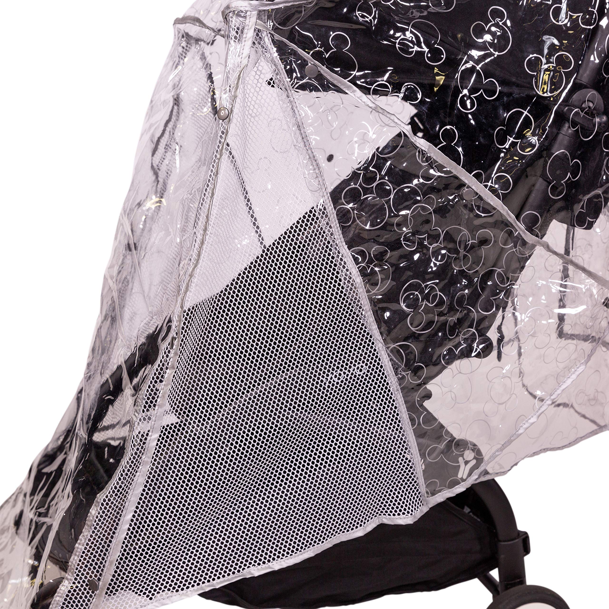 Disney Baby by J.L. Childress Universal Stroller Rain Cover - Disney Stroller Accessory - Disney World Travel Essential - Mickey Mouse Pattern - Storage Pocket - Clear/Silver