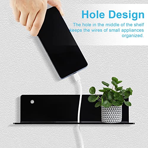 luium 9 Inch Acrylic Floating Shelf No Drill Adhesive Wall Shelf Set of 2 for Funko Pop Storage, Floating Shelves Damage-Free Expand Wall Space for Living Room, Bathroom, Gaming Room, Office - Black