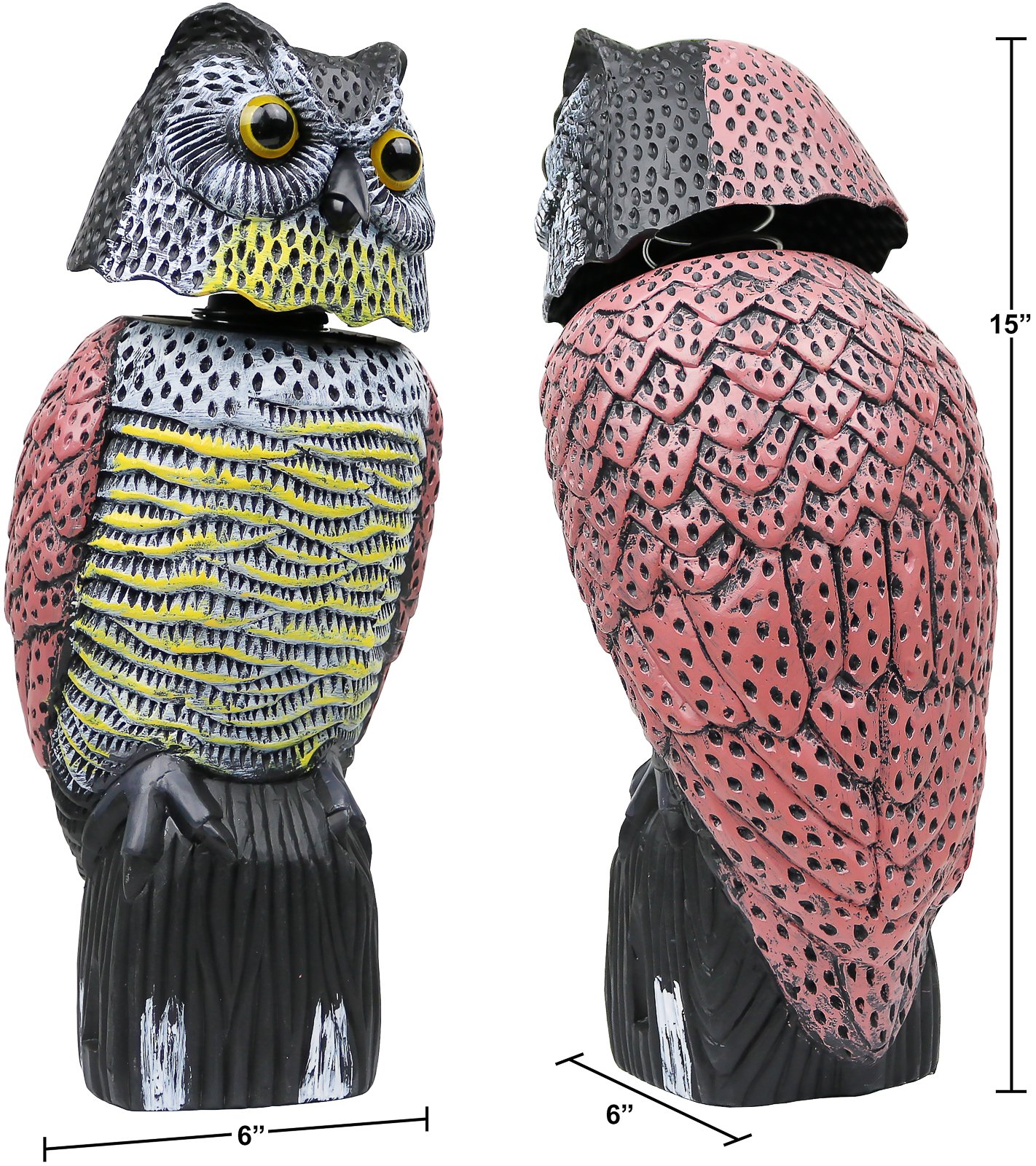 Galashield Owl Decoy to Scare Birds Away Scarecrow Fake Owl with Rotating Head (2 Pack)