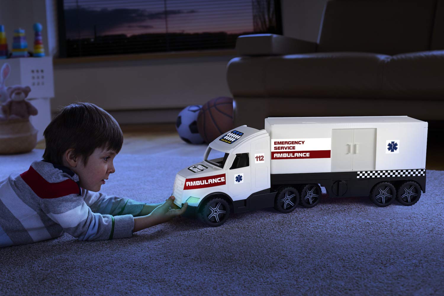 Wader 36210 Action Magic Truck Ambulance Emergency Vehicle with Side Door, from 3 Years, Approx. 79 cm, Wit, Standard