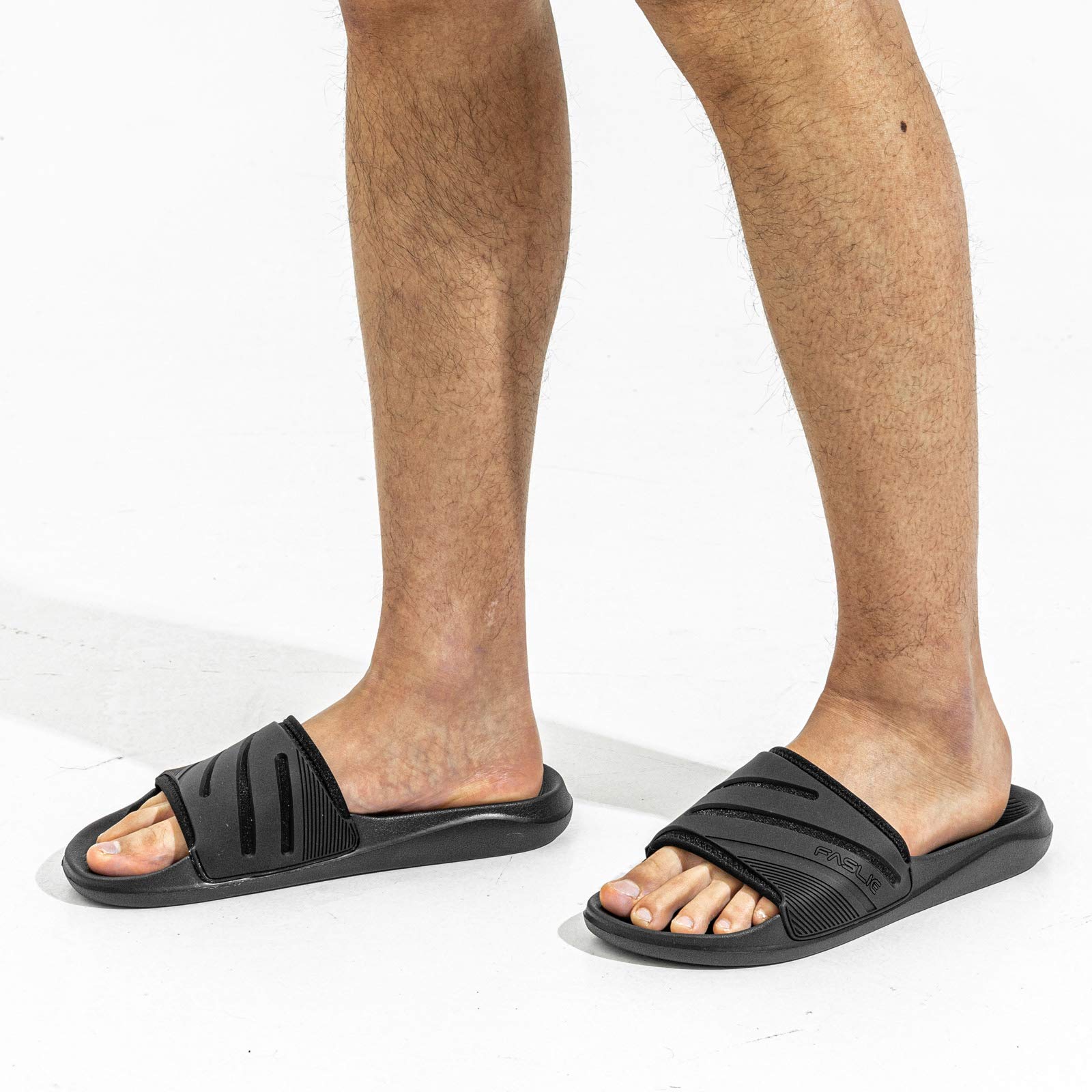 Faslie Slides for Men Athletic Slide Sandal for Beach, Comfort Open Toe Slip-On Indoor Outdoor Slides, Size 8-12