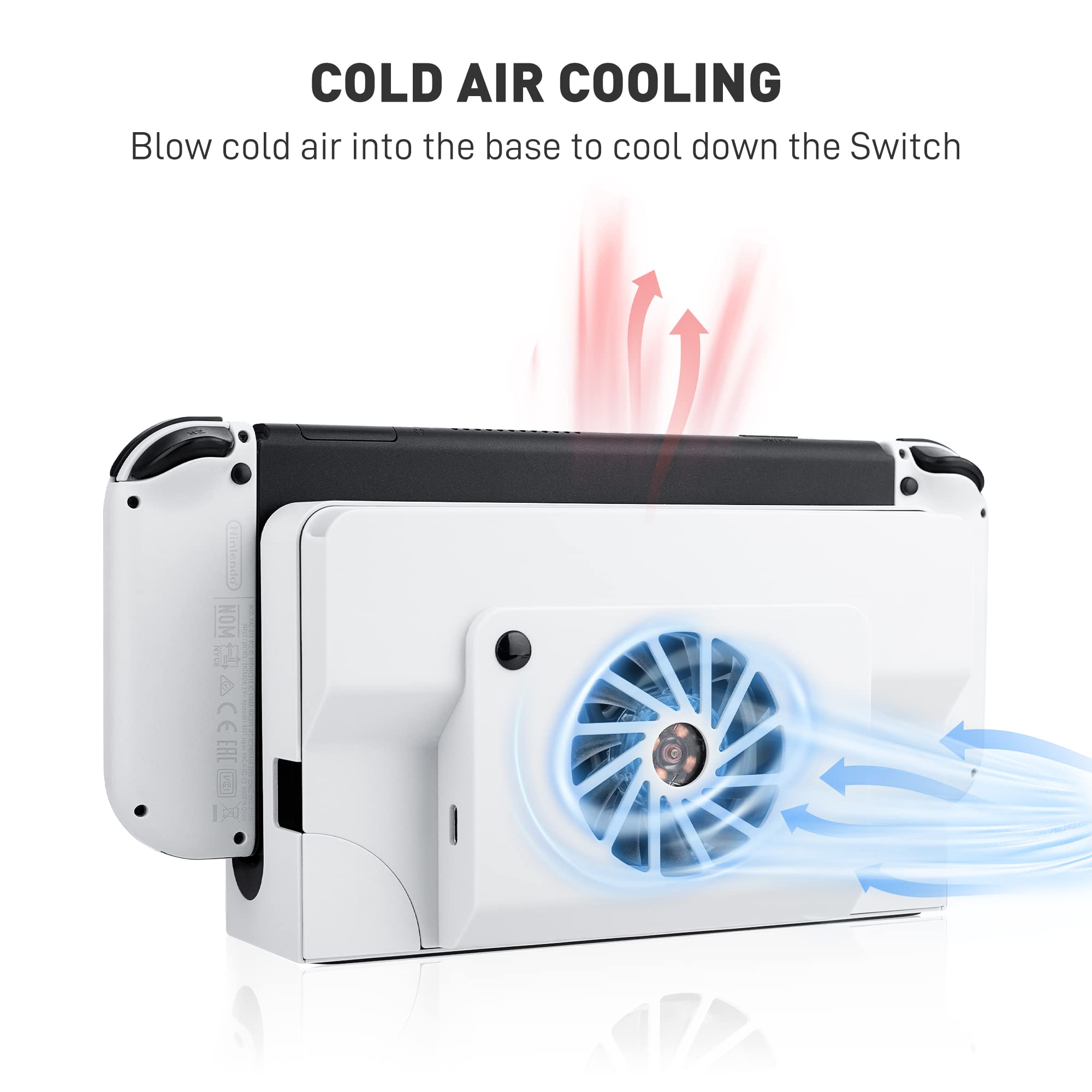 FANPL Cooling Fan for Nintendo Switch OLED, Cooling Fan Dock Replacement Compatible with Switch OLED Dock Station, Simple to Use, Heat Dissipation, Blue LED Light Cooler with Type-C Cable - White