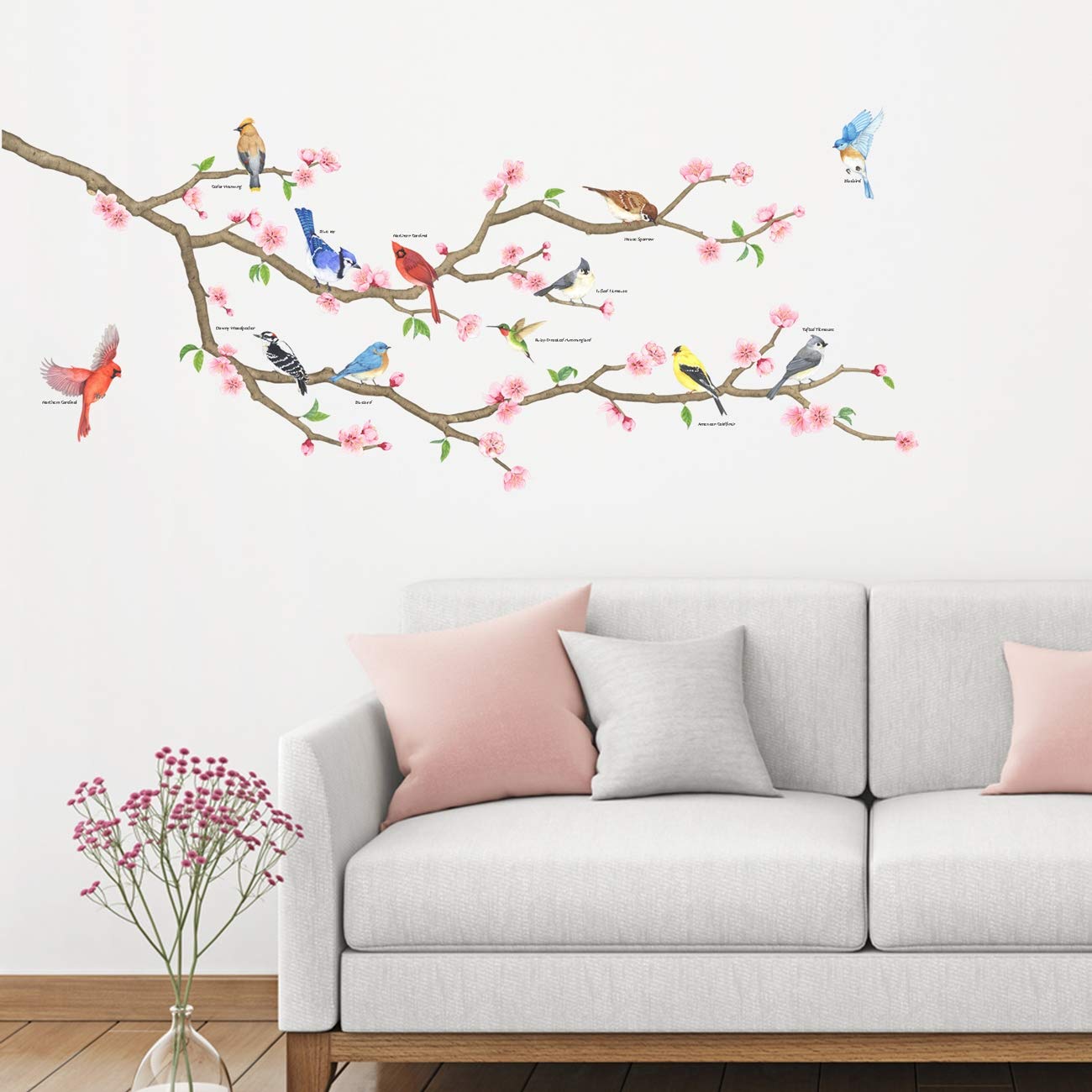 DECOWALL DAT-2004 Garden Birds on Tree Branch Kids Wall Stickers Wall Decals Peel and Stick Removable Wall Stickers for Kids Nursery Bedroom Living Room d?cor