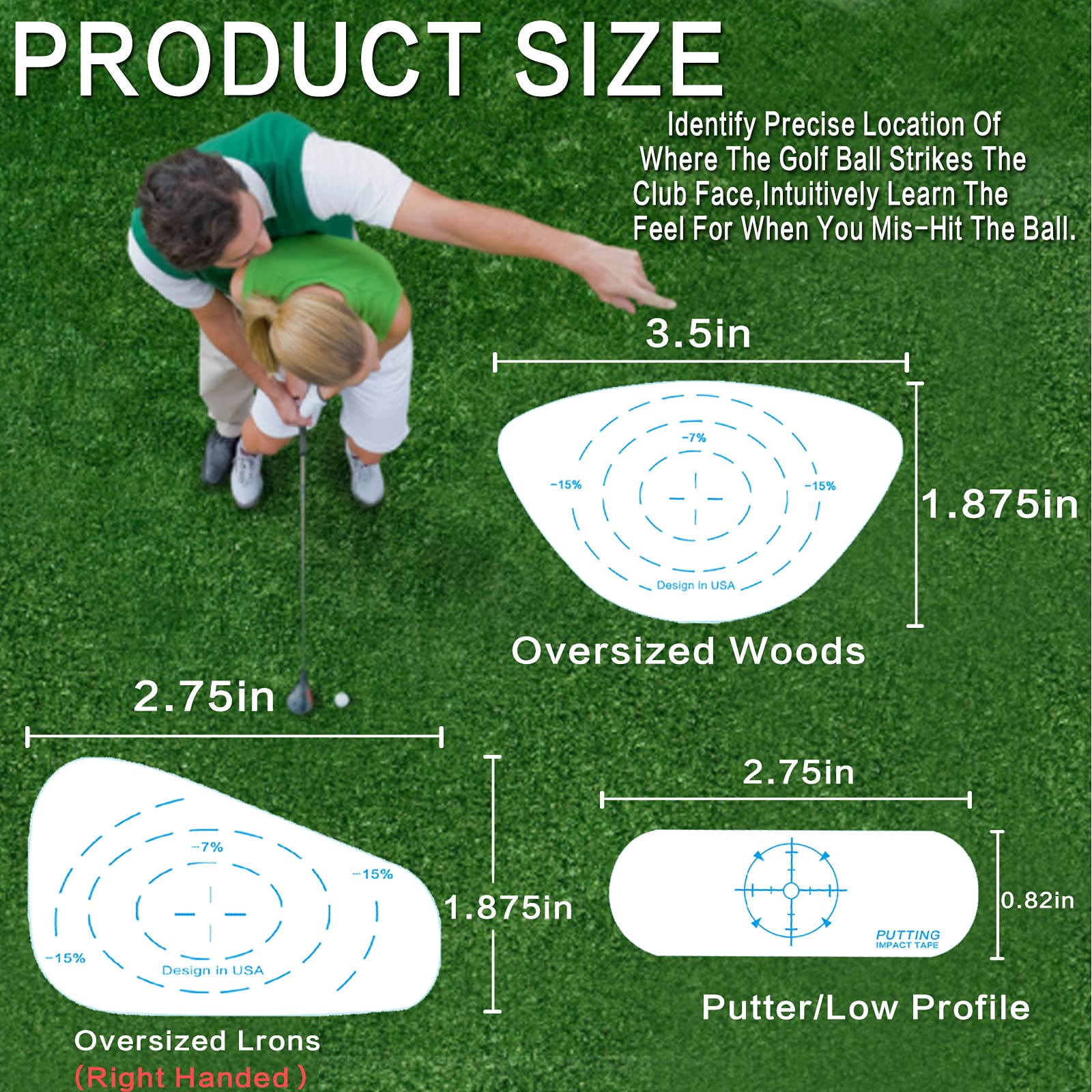 FINGER TEN Golf Club Impact Tape Labels 200/250/375/400/500 Stickers Oversized for Irons Driver Woods Professional Golf Ball Hitting Recorder Swing Trainer (Blue-375 Stickers (Woods+Irons+Putters))