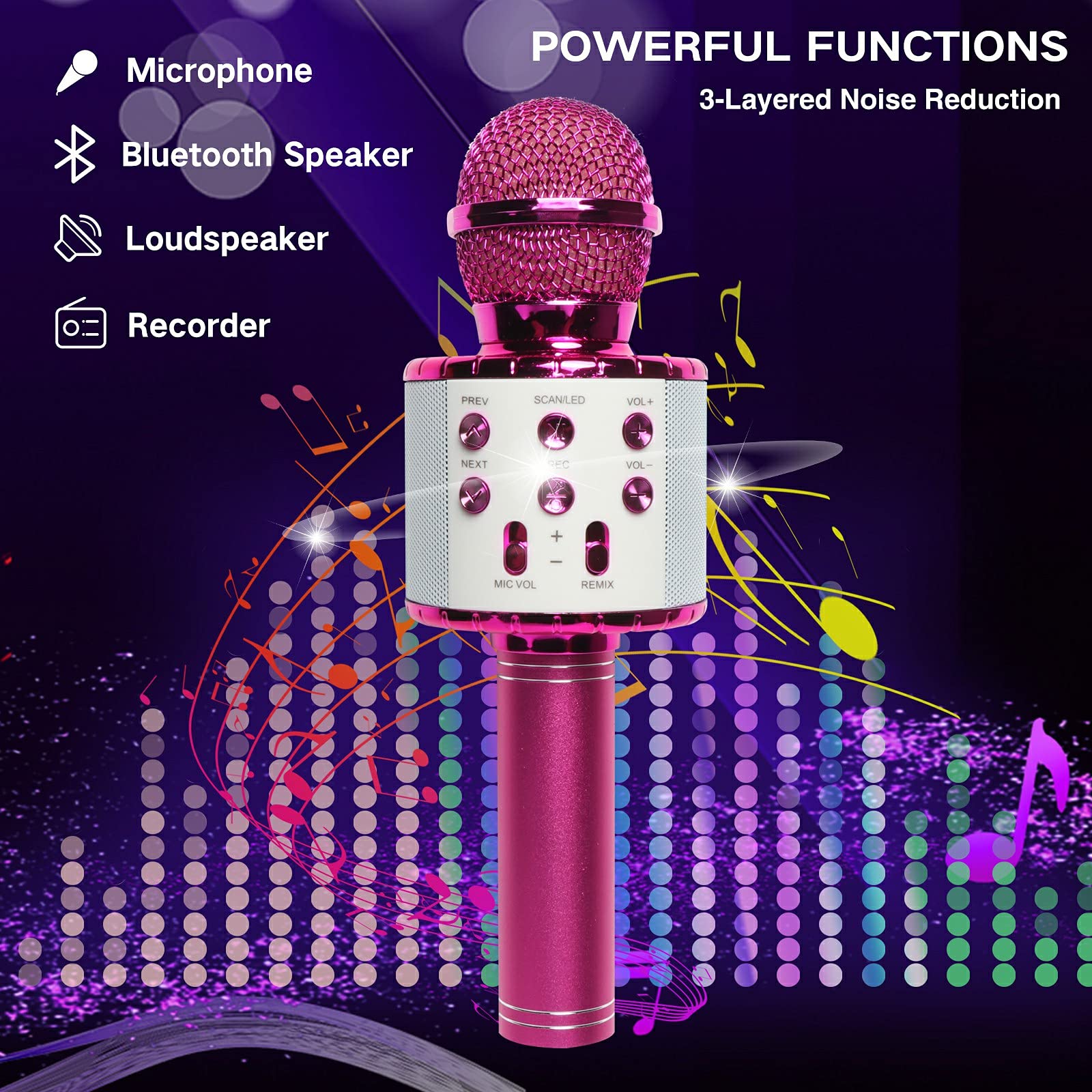 DREAM&GLAMOUR Karaoke Microphone for Kids,Bluetooth Wireless Microphone with LED Lights,Portable Handheld Karaoke Mic Speaker Machine for Girls Boys Adults(Pink)