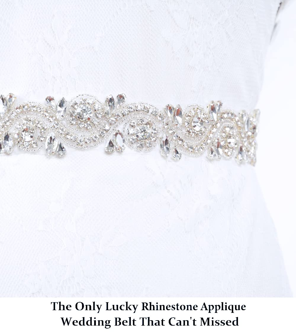 DUOBAO Wedding Belt Rhinestone Applique Crystal Rhinestone Trim 1 Yard Wedding Dress Belt Girls Beaded Sash Belt Silver