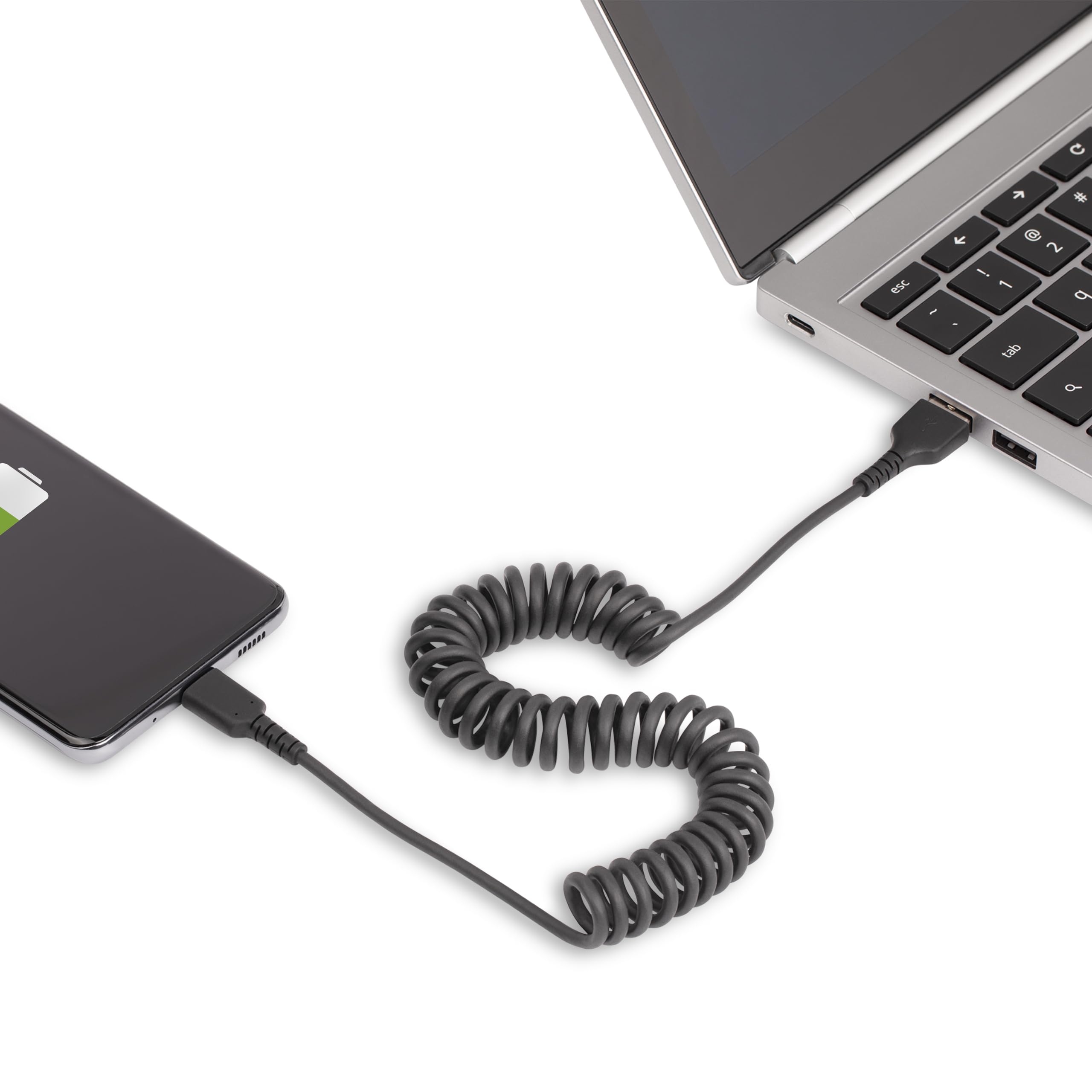 StarTech.com 3ft (1m) USB A to C Charging Cable, Coiled Heavy Duty Fast Charge & Sync USB-C Cable, USB 2.0 A to Type-C Cable, Rugged Aramid Fiber, Durable Male to Male USB, Black (R2ACC-1M-USB-CABLE)