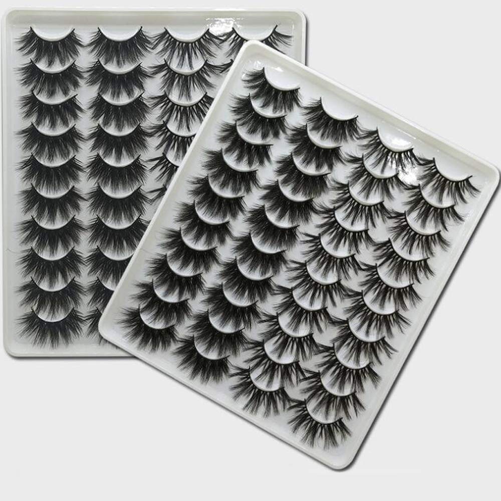 DAODER Eyelashes False Lashes Dramatic 20mm Thick Mink Lashes Pack Long Fluffy Wispy Natural Fake Eyelashes Bulk 20 Pairs 2 Styles