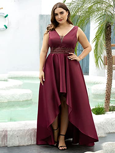 Ever-Pretty Women's V-Neck High Low Gown Cocktail Plus Size Evening Gowns Formal Dress Burgundy US20