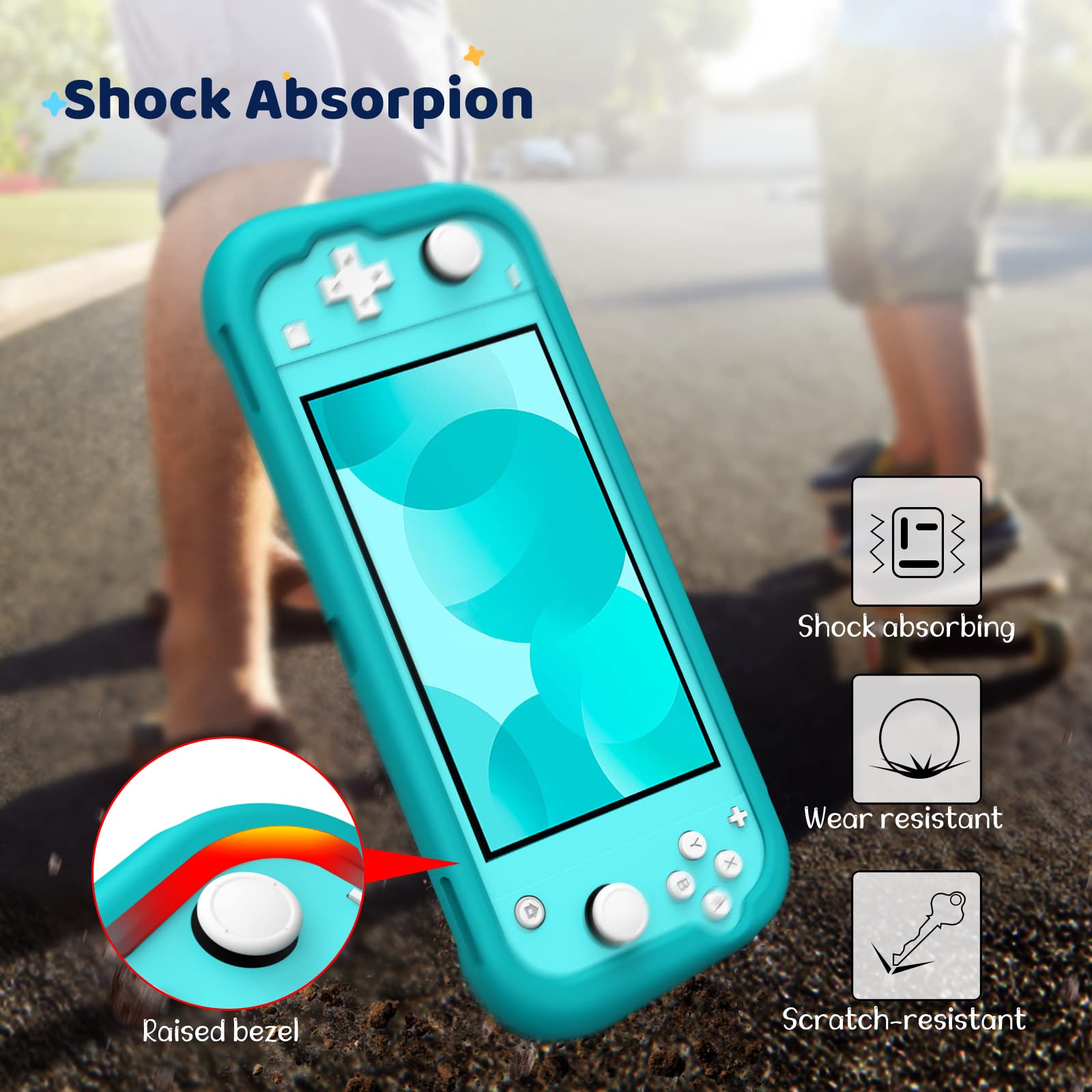 Fintie Case for Nintendo Switch Lite 2019 w/3 Game Card Slots - Soft Silicone [Shock Proof] [Anti-Slip] Protective Cover w/Ergonomic Grip Comfortable Grip Case for Switch Lite Console, Turquoise