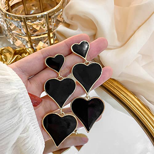 D.Rosse Chic Green Enamel Heart Stud Earrings Post Gold Red Interlocking Heart Drop Dangle Earrings for Women Girls Christmas Valentine’s Day Gift (Red)