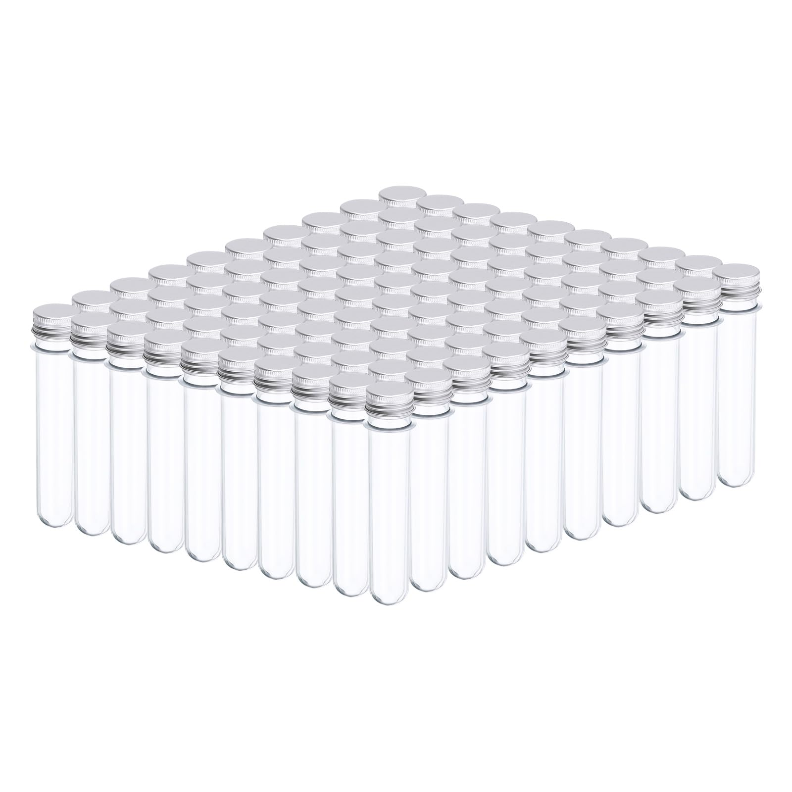 PATIKIL 200Pcs 45ml Plastic Test Tube with Screw Caps, 140x25mm Tubes Aluminum Lid, for Scientific Experiments Party Decoration Candy Bead Storage Bath Salt