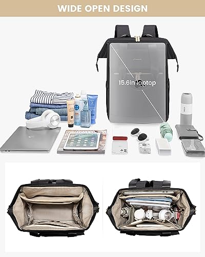 LOVEVOOK Laptop Backpack for Women Men, 15.6 Inch Work Backpacks Purse with USB Port, Waterproof Nurse Teacher Bag, Wide Open Business Travel Computer Backpack, Convertible College Tote Daypack