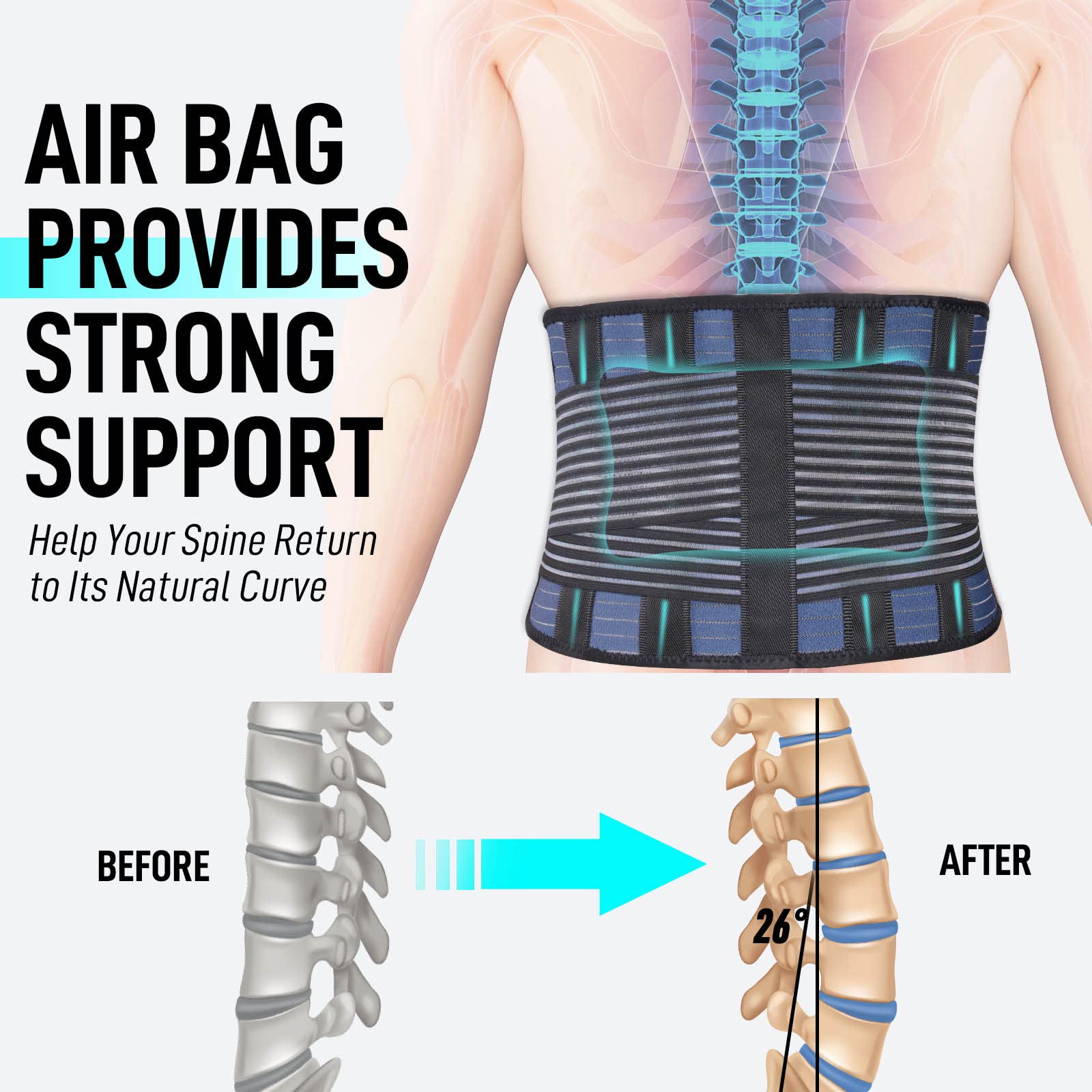 FEATOL Back Brace with Inflatable Pad for Men Women Lower Back Pain Relief, Heavy Lifting,Scoliosis and Herniated Disc Breathable Back Support Belt L/XL fits 29"-37β