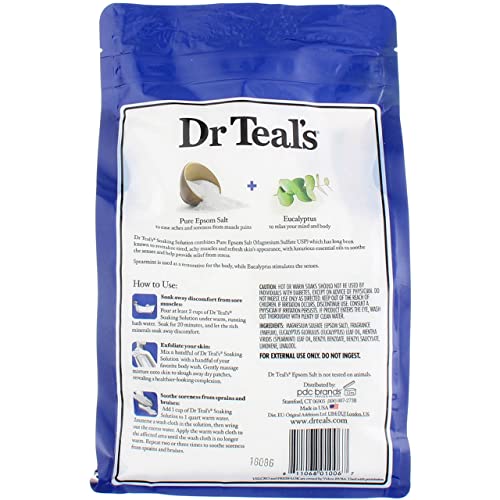 Dr Teals Soaking Solution, Epsom Salt, Relax, Eucalyptus Spearmint, 3 Pound (Pack of 4)