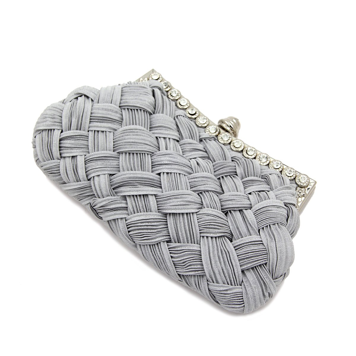 TrendsBlue Elegant Braided Pleated Glitter Rhinestone Clutch Evening Bag, Silver Grey