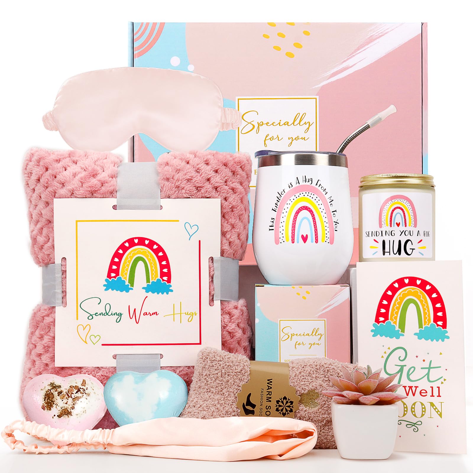 Get Well Gifts for Women,Get Well Soon Care Package Unique Birthday Gifts w/Blanket Tumbler,Self Care Gifts Thinking of You Sympathy Gifts Relaxing Spa Gift Box Basket for Her Sister Best Friends Mom