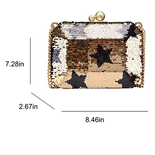 Fawziya Evening Clutch Star Sequin Thick Chain Novelty Oversized Purses For Women Formal-Gold