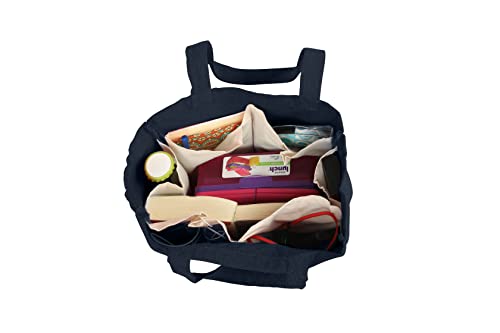 JOORY Premium Cotton Canvas Tote Bag with 6 Internal Pockets β Washable Heavy-Duty Cotton Canvas Bag with Reinforced Stitching Dark Blue