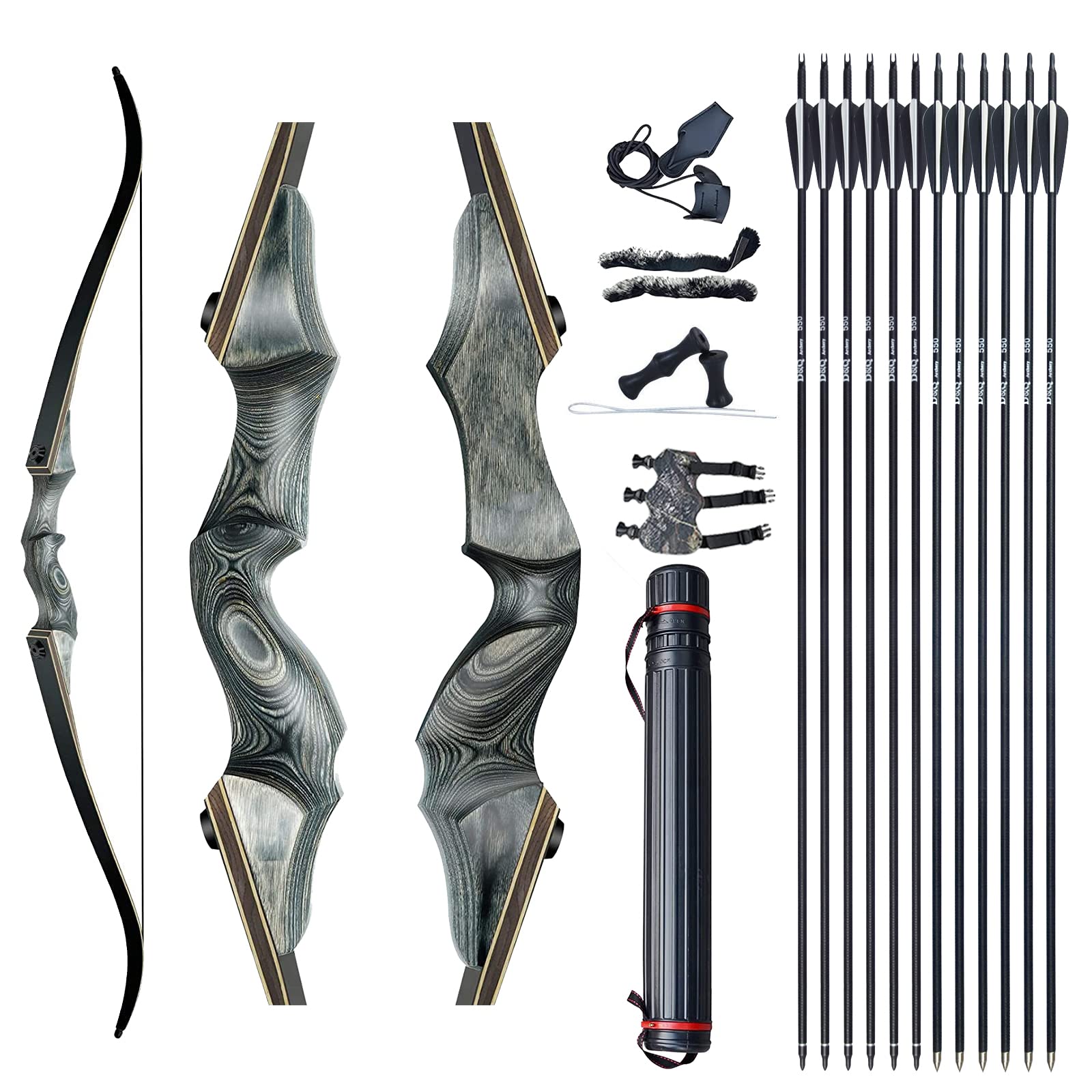 D&Q Bow and Arrow for Adults Archery Recurve Bow Takedown Survival Bow Archery Set Wooden Hunting Longbow Target Shooting Practice for Right Hand (Green, 60lbs)