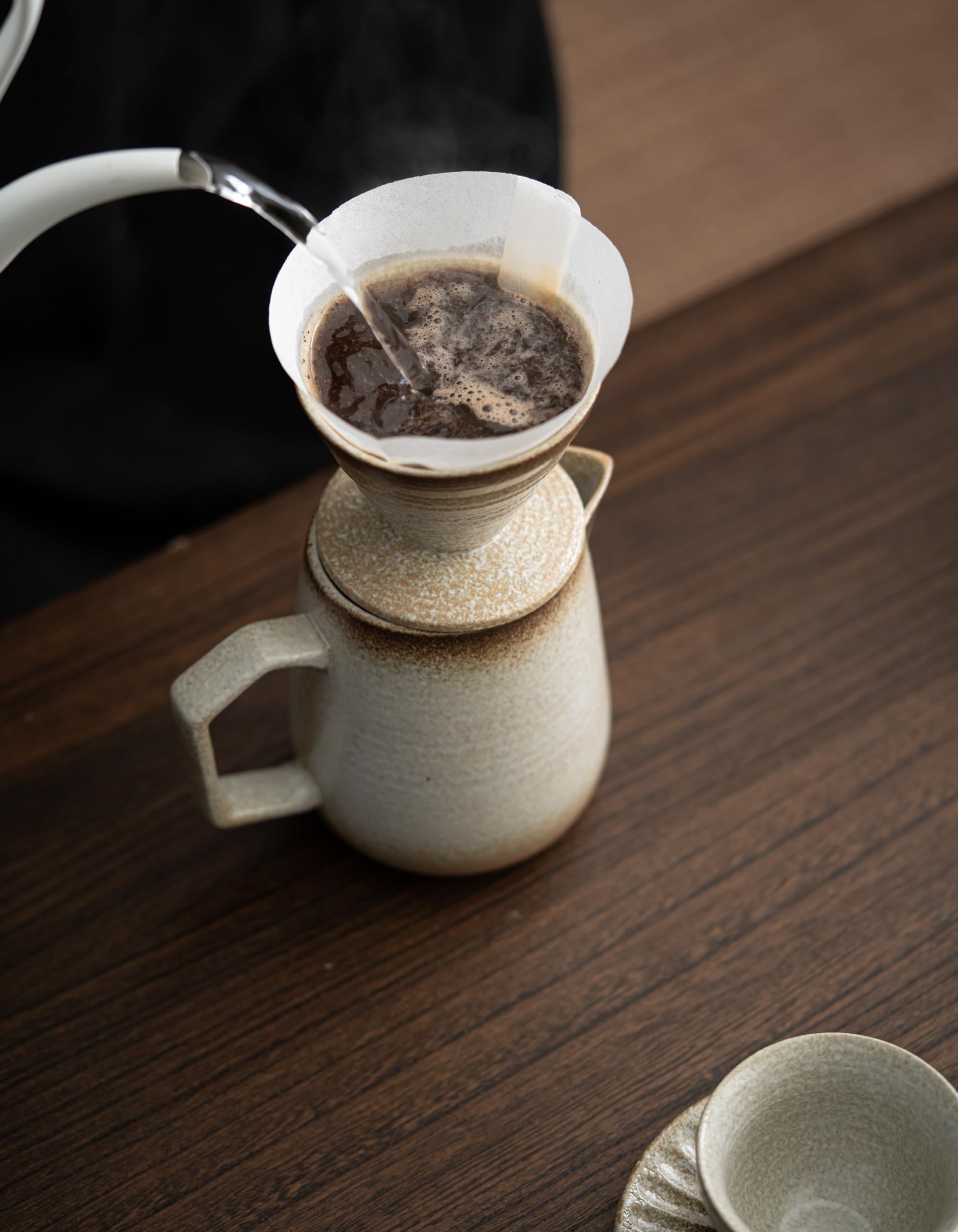 HYAXGM Pour Over Coffee Maker,Ceramic Coffee Maker With 100 pcs V60 Paper Filter,16oz/480ml Pour Over Coffee Dripper (Off White)