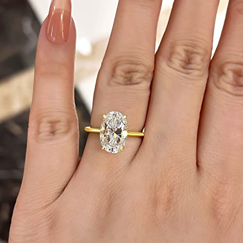 Effinny 3.5 Carat Elongated Oval Cut Engagement Ring White Gold Plated 925 Sterling Silver Simulated Diamond Promise Ring(White Gold, 16)