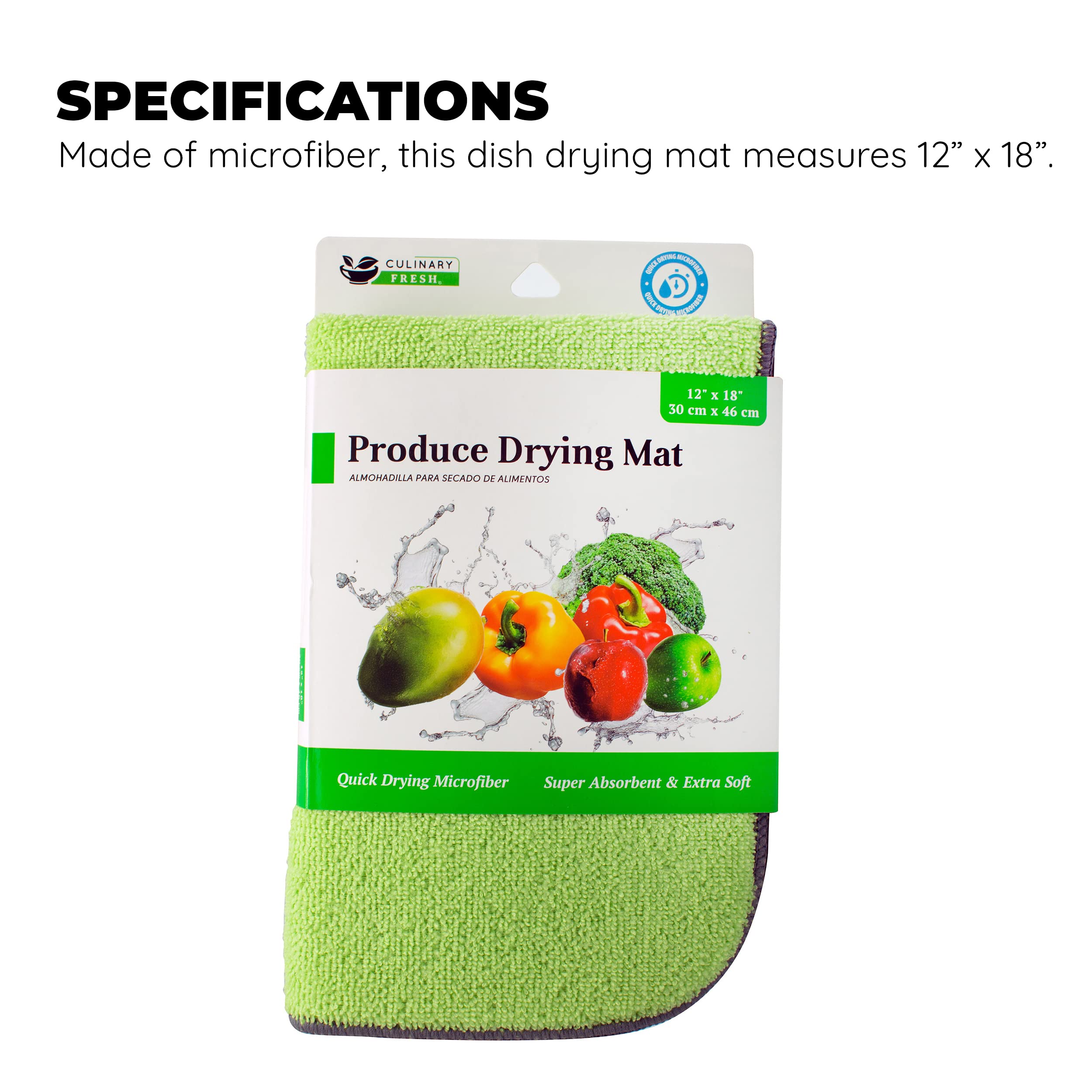 Jacent Microfiber Produce Drying Mat, 12 x 18 inch - 1 Pack