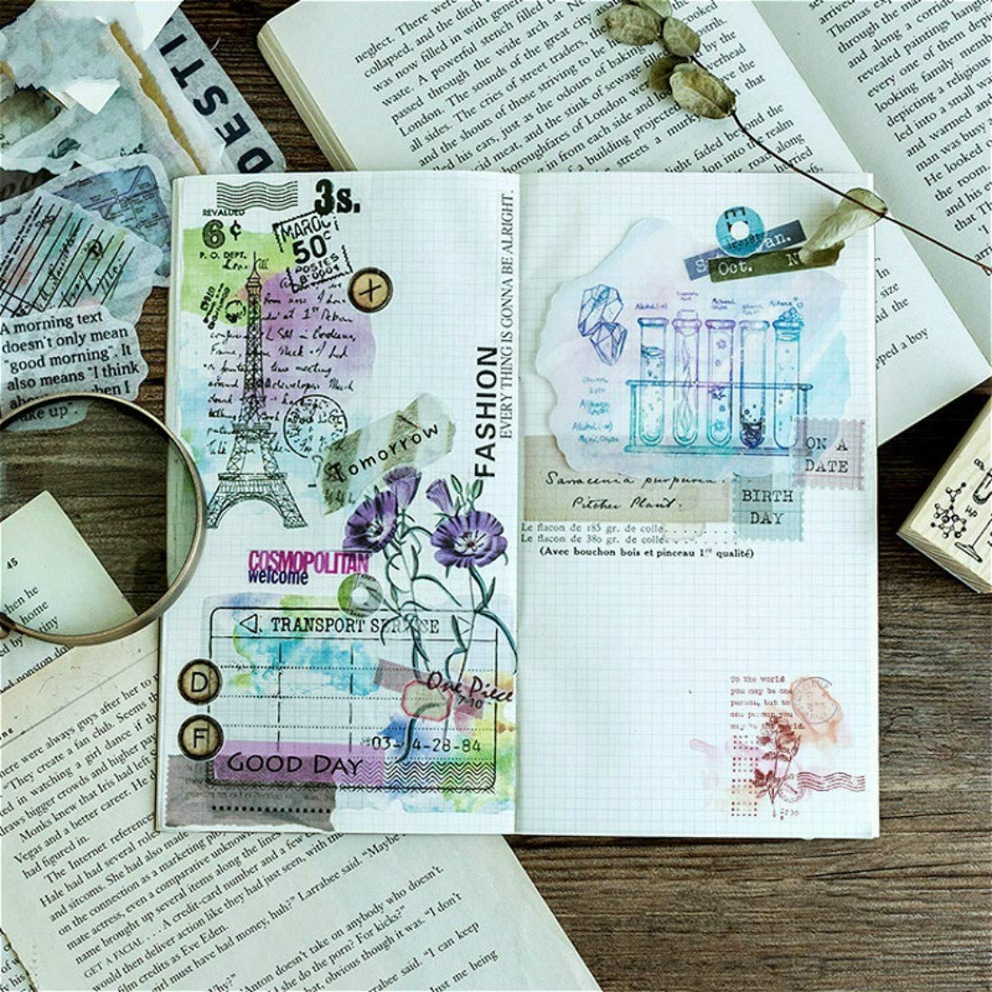 DIY Notebook Laptop Stickers Pack, Vsco Girl Kids Washi Sticker for Diary Album Notebook Scrapbook Cell phone notebook suitcase Cute Stationery Sticker, Pack of 60pc