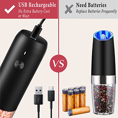 ๐ฅ๐ฒ๐ฐ๐ต๐ฎ๐ฟ๐ด๐ฒ๐ฎ๐ฏ๐น๐ฒ Electric Salt and pepper Grinder Set - Built-In 500mAh Battery - Automatic Peppercorn and Sea Salt Spice Mill & Shakers Set with LED Light, Adjustable Coarseness