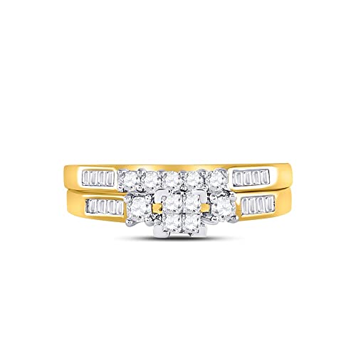 Diamond2Deal 10kt Yellow Gold Princess Diamond Bridal Wedding Engagement Ring Band Set 1/2 Cttw