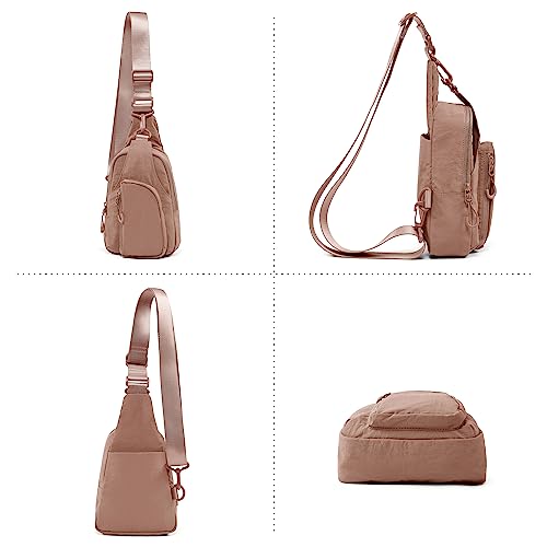 ODODOS Daily Sling Bag with Adjustable Straps Crossbody Chest Bag Lightweight Small Backpack for Casual Outdoor Traveling Hiking, Brown
