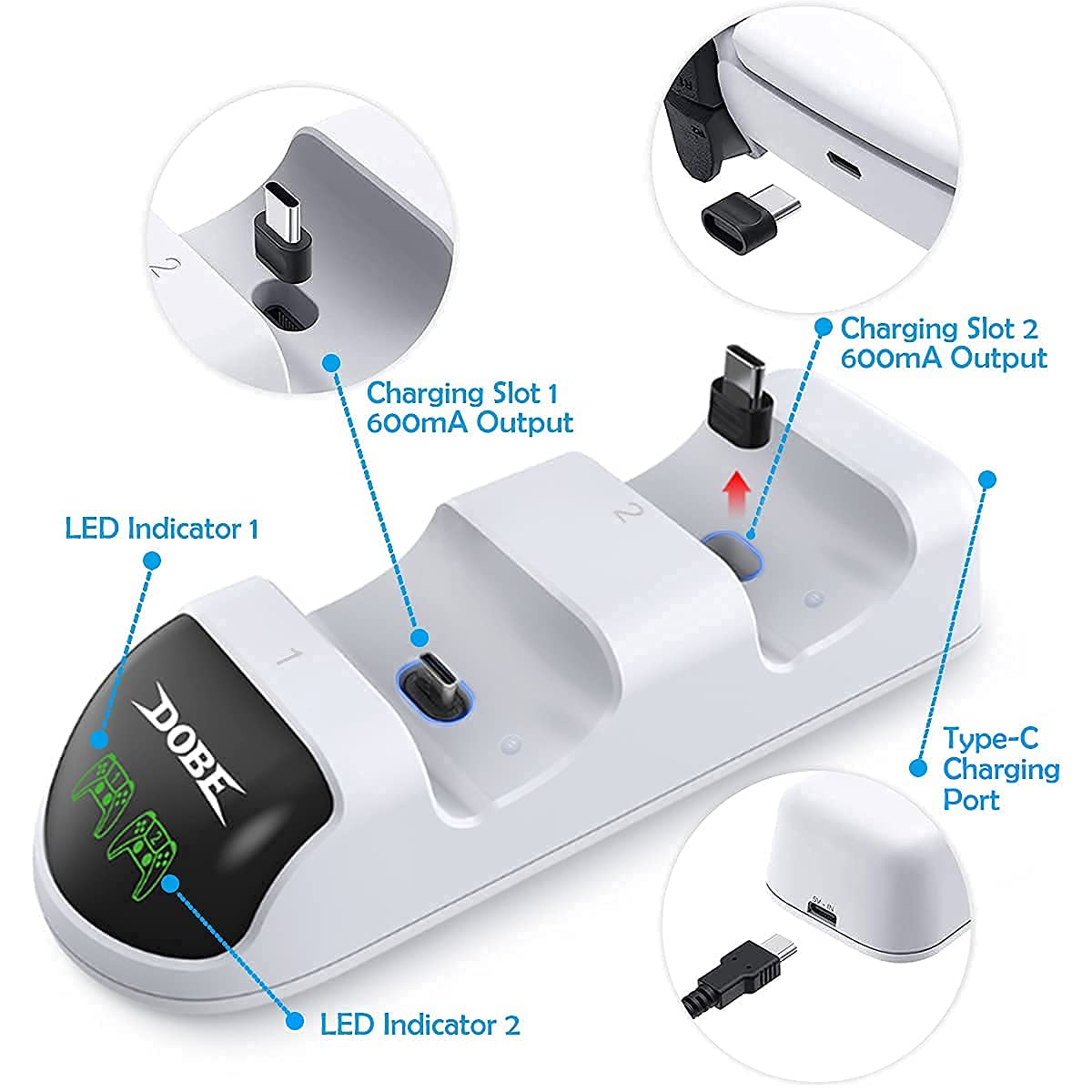 EGM PS5 Charging Station Dual Controller Charging Stand,PS5 Charging Station White Led Indicator,Suitable for Sony Dualsense Controller,PS5 Upgraded On/Off Switch,PlayStation 5 Console for Family