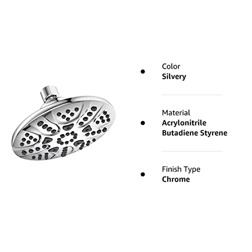 HOPOPRO High Pressure Shower Head with 5 Functions, 6 Inch Fixed Shower Head High Flow Rain Shower Head for Luxury Shower Experience