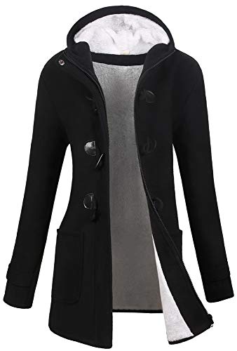 VOGRYE Womens Winter Fashion Outdoor Warm Wool Blended Classic Pea Coat Jacket (FBA) (M, Black2-Thicker)