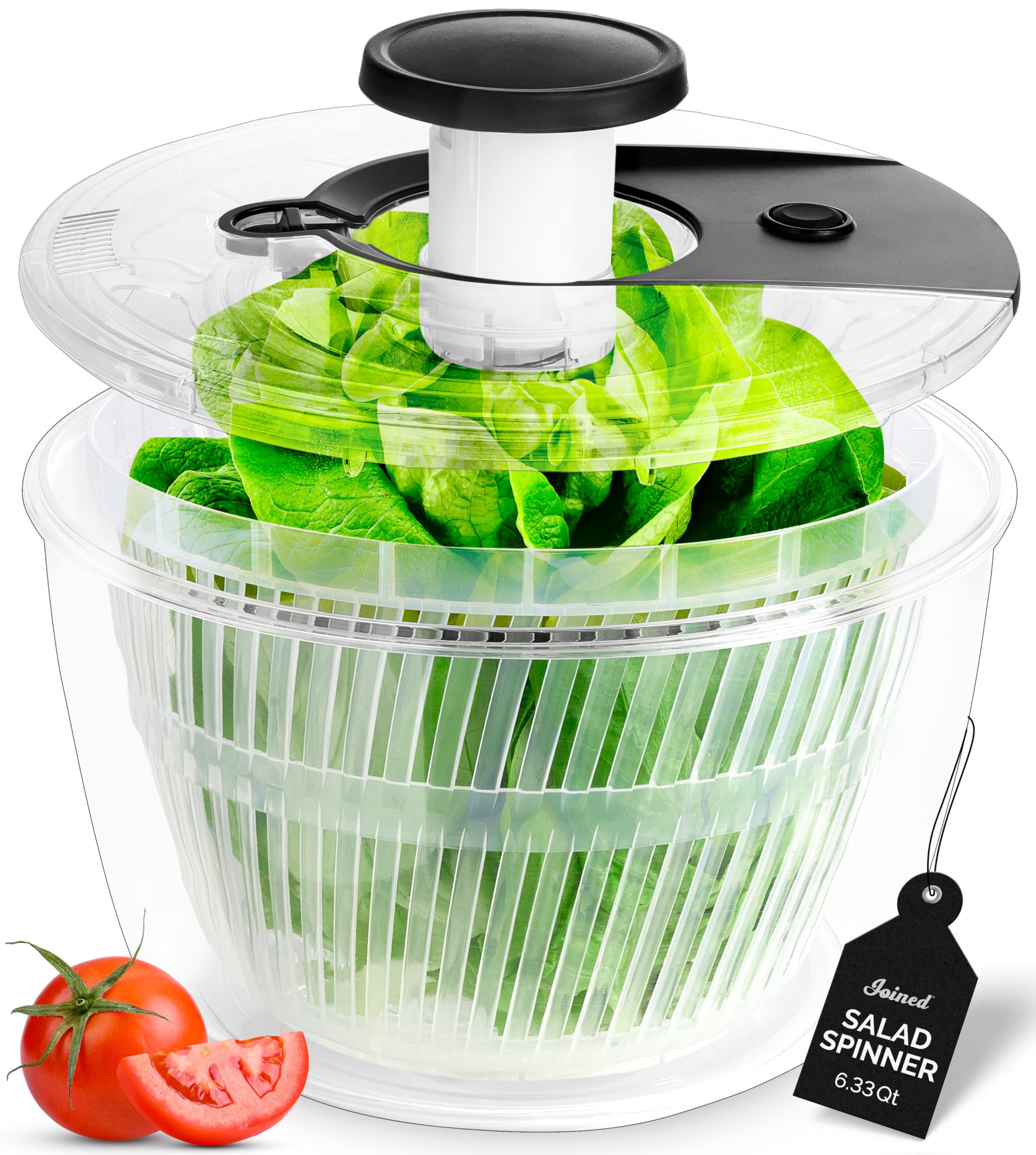 Joined Large Pump Salad Spinner with Storage Lid, Drain, Bowl, and Colander - Quick and Easy Multi-Use Lettuce Spinner, Vegetable Dryer, Fruit Washer, Pasta and Fries Spinner - 6.33 Qt