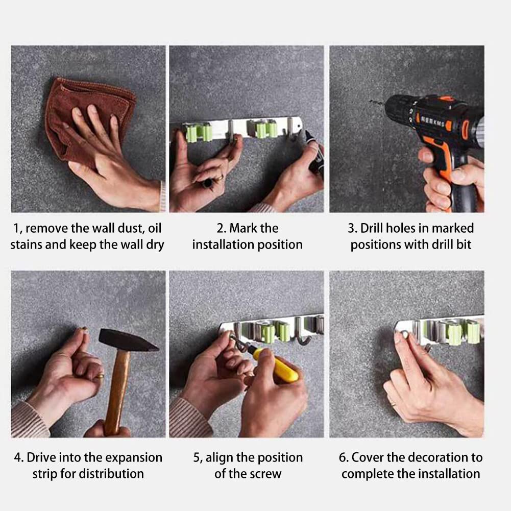 Ikasus Heavy Duty 5PCS Broom and Mop Holder, Orange, Stainless Steel