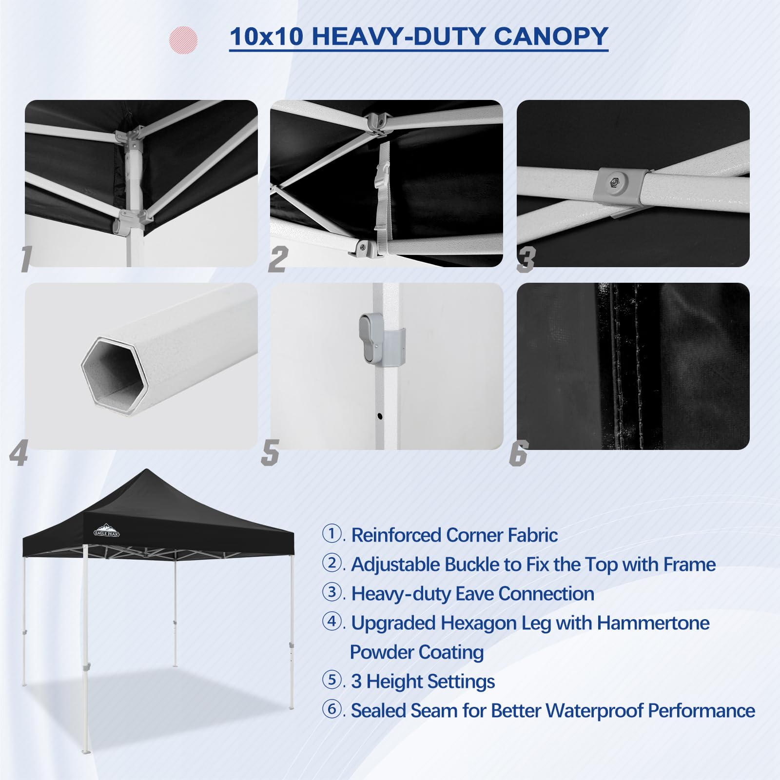 EAGLE PEAK 10x10 Heavy Duty Pop up Commercial Canopy Tent Instant Sun Shelter with Roller Bag, 4 Sandbags, Blue