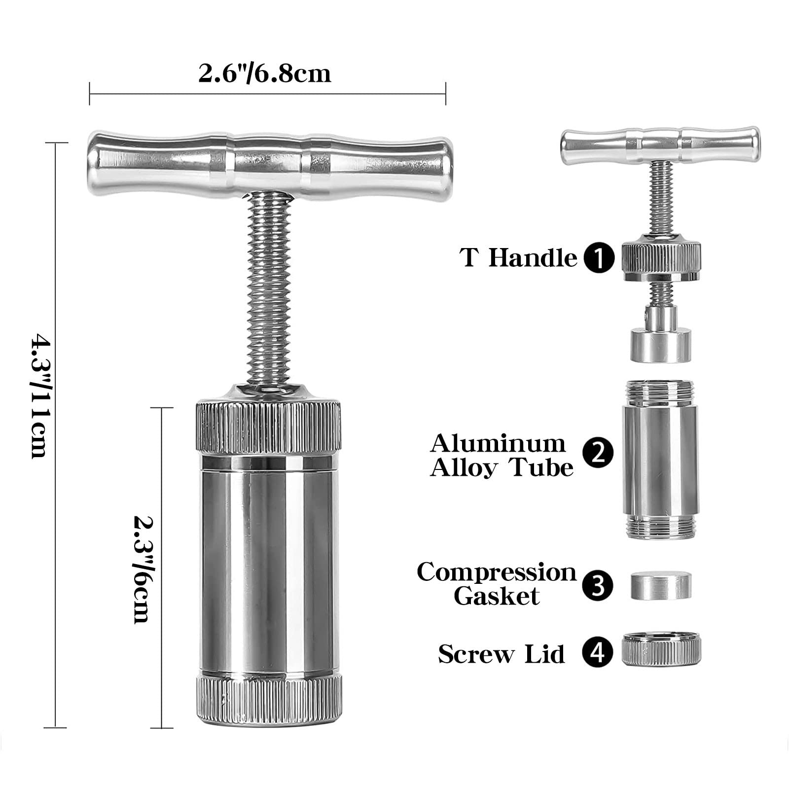 Metal Aluminum T Bar Pollen Press, Metal Aluminum T Shaped Compressor Presser, Herb Grinder,Food Powder Compressor, Multi-Functional Compressor For Various Metal Materials (Silver)