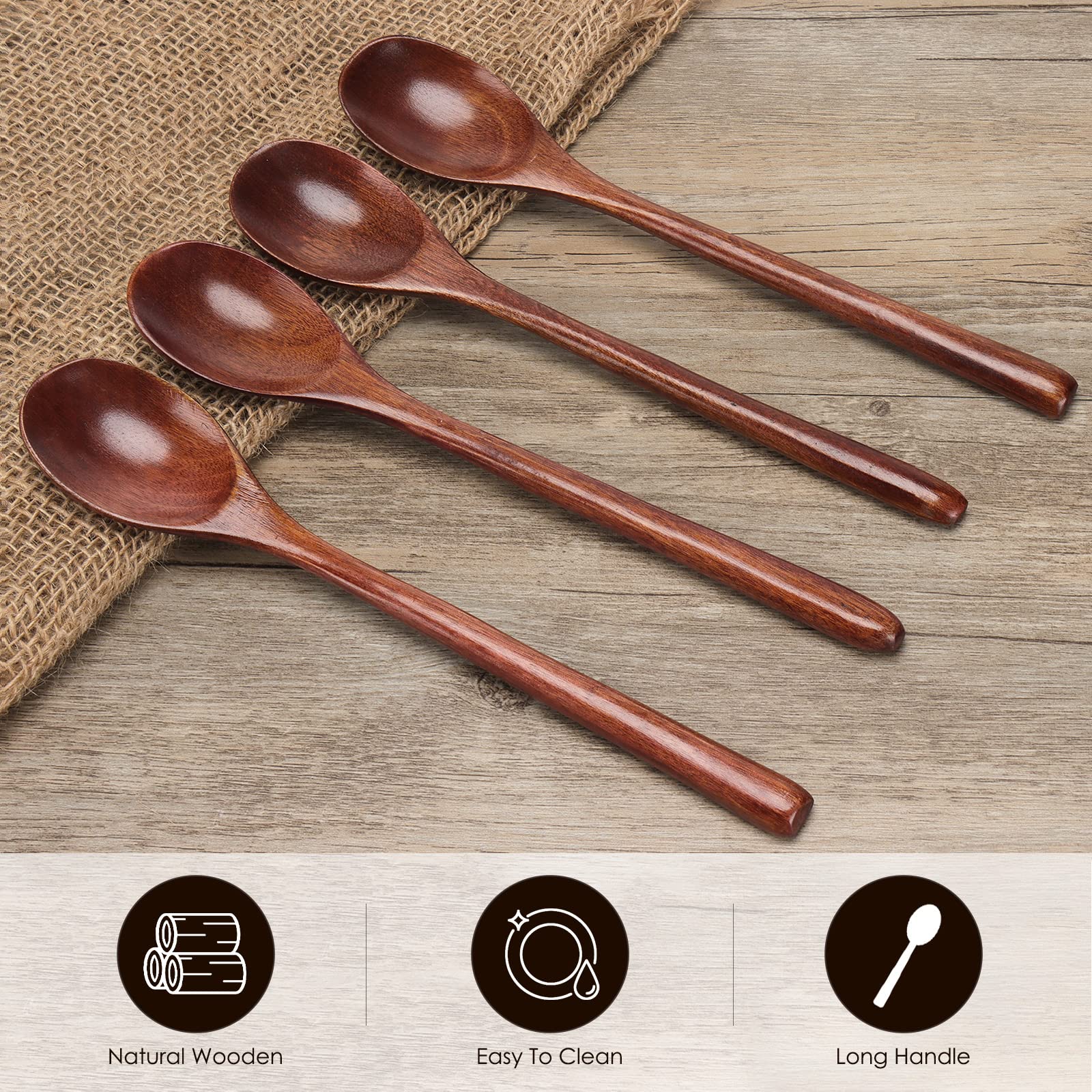 DEBETOOL Wooden Spoon for cooking - 8pcs Natural Wooden Spoon Set Mixing Stirring Coffee Spoon - Long handle Japanese - Style kitchen Soup Spoons