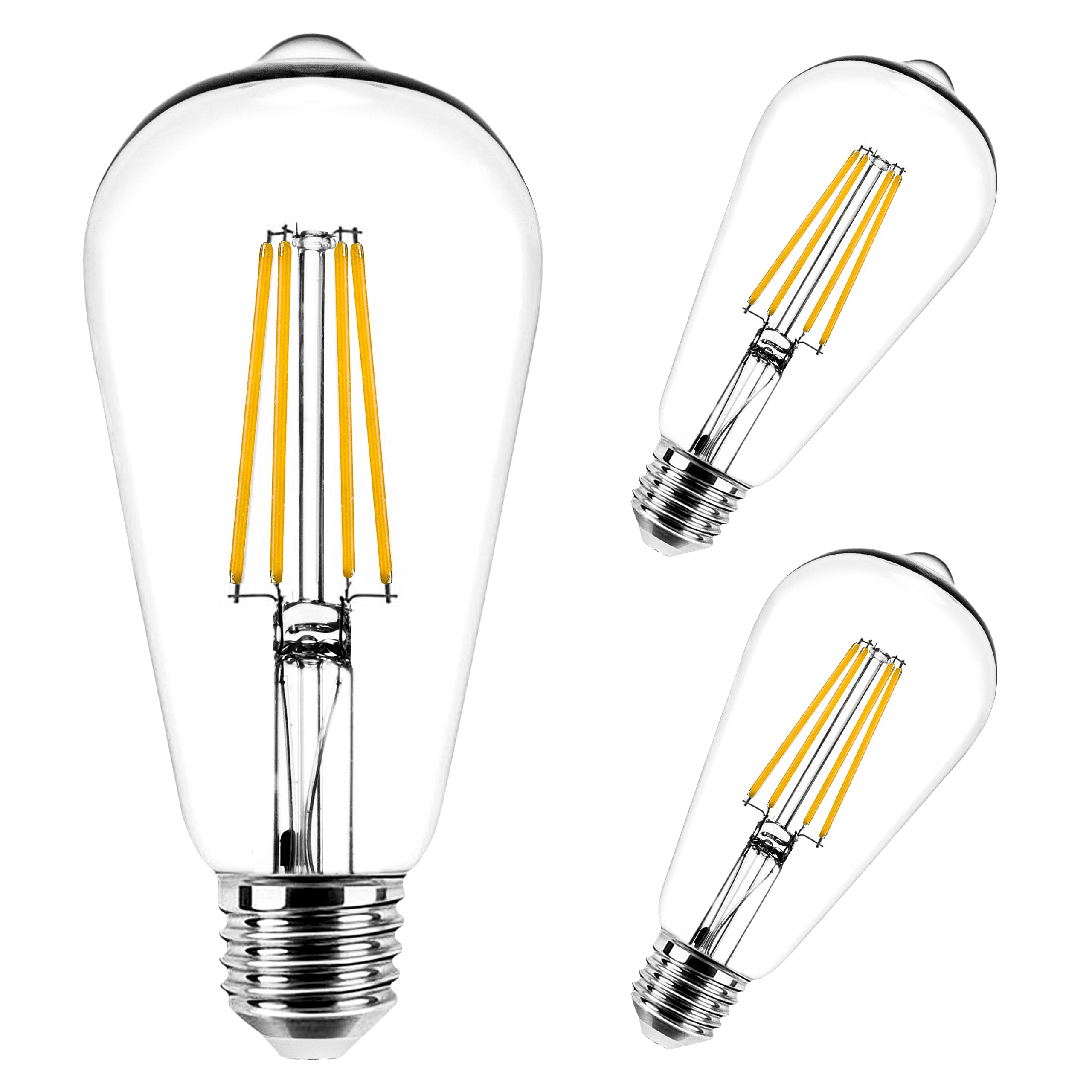 Dusk to Dawn Edison Light Bulbs, ST64 7W(60Watt Equivalent), Automatic On/Off Warm White 2700K Smart Sensor Bulbs, E26 Medium Base, 800LM, Light Sensor Filament Bulb for Outdoor Lighting, Pack of 3