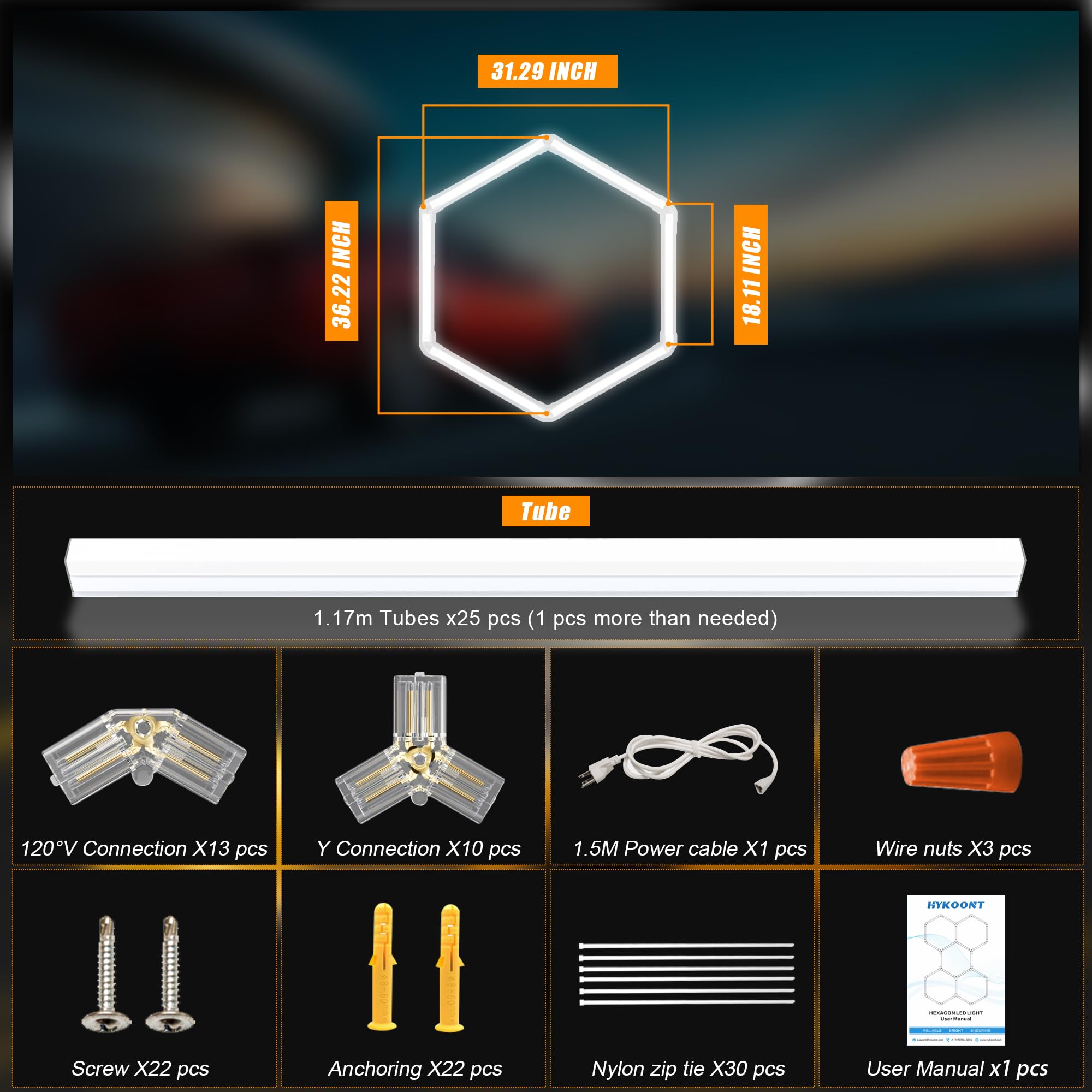 HYKOONT 16 Pack LED Hexagon Garage Light 90W LM Ultra-Bright Honeycomb Lighting Kits Linkable Plug-in Car Detailing Ceiling Light for Garage, Warehouse, Workshop, Gym, Basement, Car Care Wash Room
