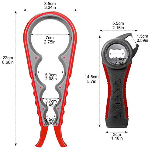 Jar Opener 4&5 in 1 Can Opener Set,Multifunctional Can Opener Kitchen Gadgets,Bottle Opener Kit with Silicone Handle Openers for Arthritic Hand&rubber Jar Opener for Week Hands (Red)