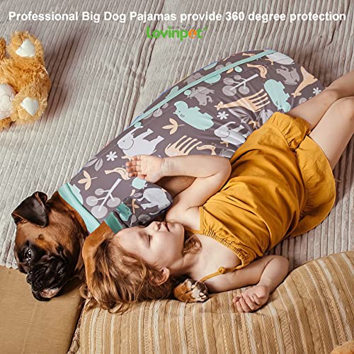 LovinPet Dog Onesie, Hippos Zoo Cozy Dog Pajamas, Slim fit, Lightweight Pullover Pajamas/Full Coverage Dog pjs/Back Snap Button is only Decoration/Medium