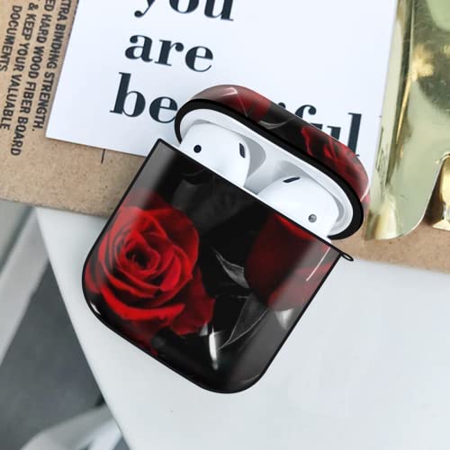 Red Rose and Black Leaf Flowers for AirPods Case Cover for Airpods 1&2, Wireless/Wired Charging Protective AirPods Case with Keychain
